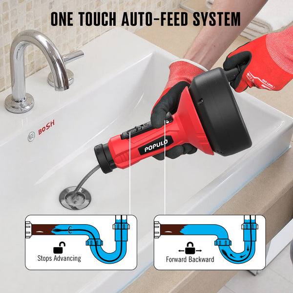 POPULO 16.5FT Auto Feed Drain Snake, Upgraded Toliet Auger, Plumbing H ...