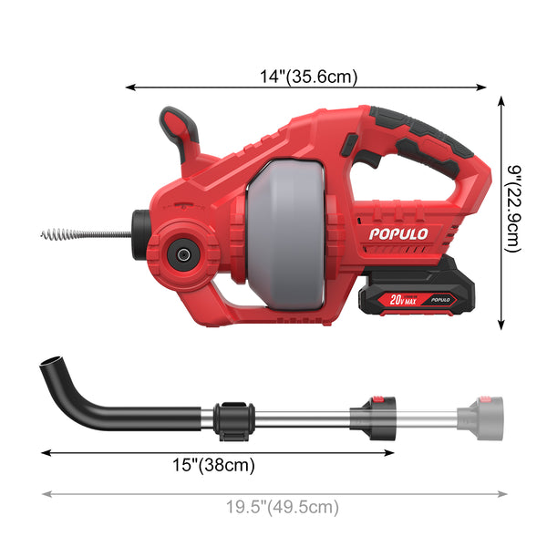 20V DRAIN AUGER KIT, 25FT With EXTENSION TUBE, PAC-G2 – Populo Tools