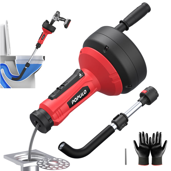 POPULO 16.5FT Auto Feed Drain Snake, Upgraded Toliet Auger, Plumbing H ...